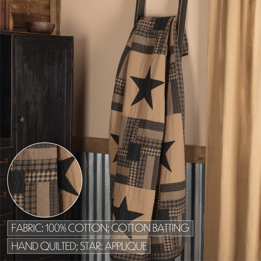 Black Check Star Quilted Throw 60x50 | Primitive Country Quilt ...