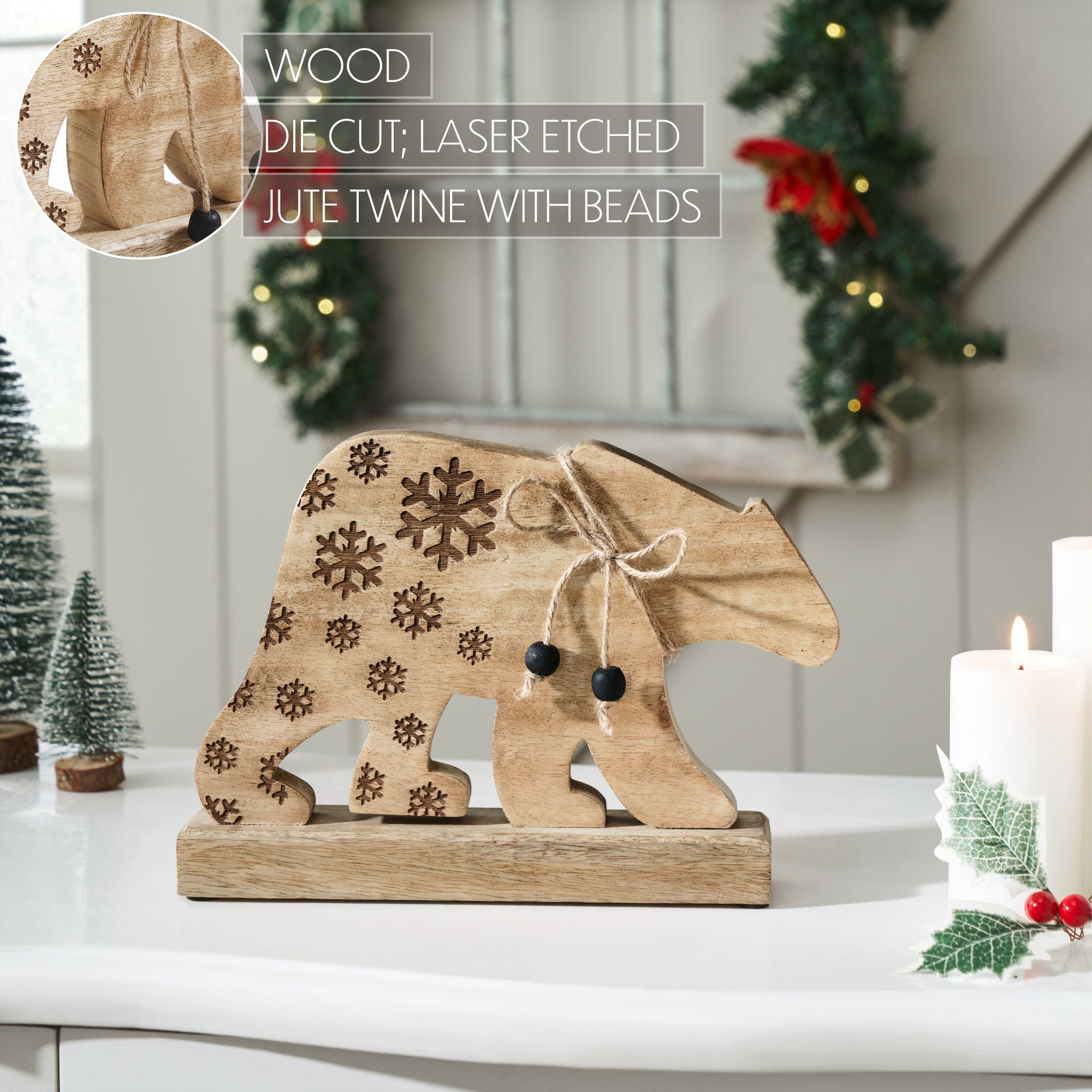 Natural Wooden Snowflake Bear 7x10x2 - Allyson’s Place | Primitive Home ...
