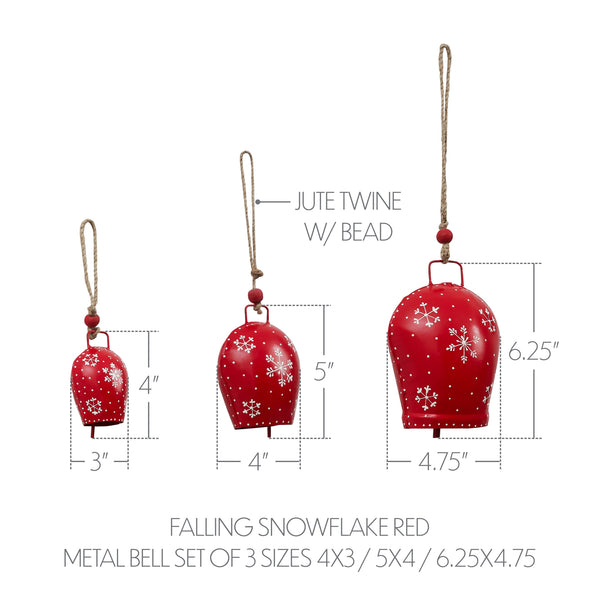 Falling Snowflake Red Metal Bell Set of 3 - 4/5/6.25 inch - Allyson’s ...