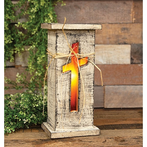 Rustic White Light Up Cross Pedestal 15.5" | Primitive Farmhouse Decor ...