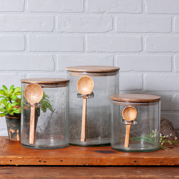 Bubble Glass with Wooden Spoon Canister Set - Allysons Place
