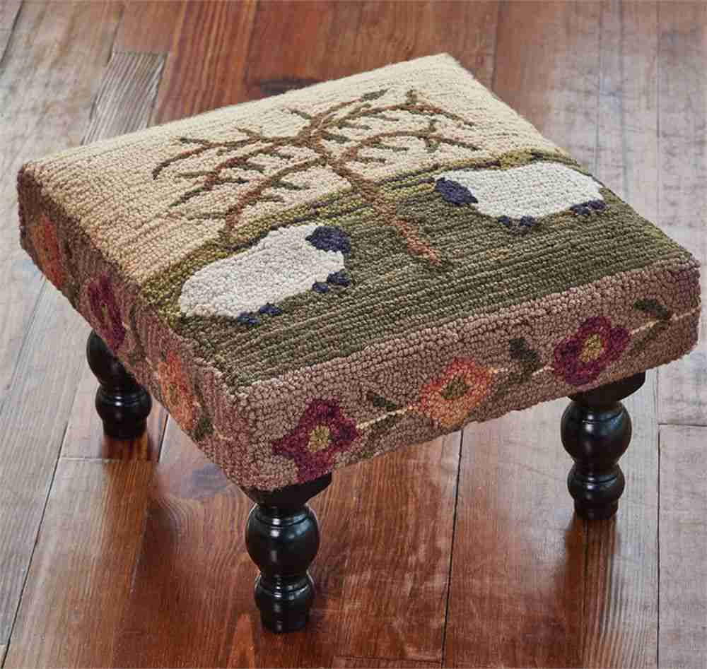 Willow Sheep Hooked Stool | Handcrafted Primitive Footstool | Allyson’s ...